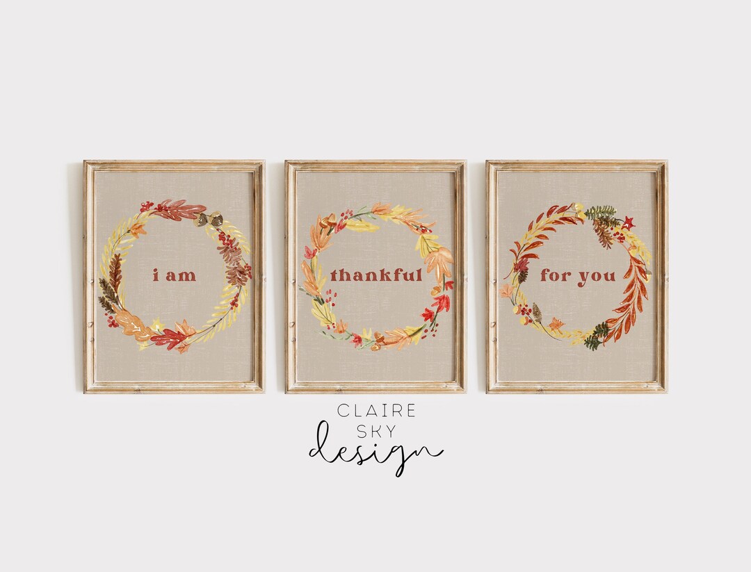 Thankful Print | Thanksgiving Printable Wall Art | Fall Botanical Print ...