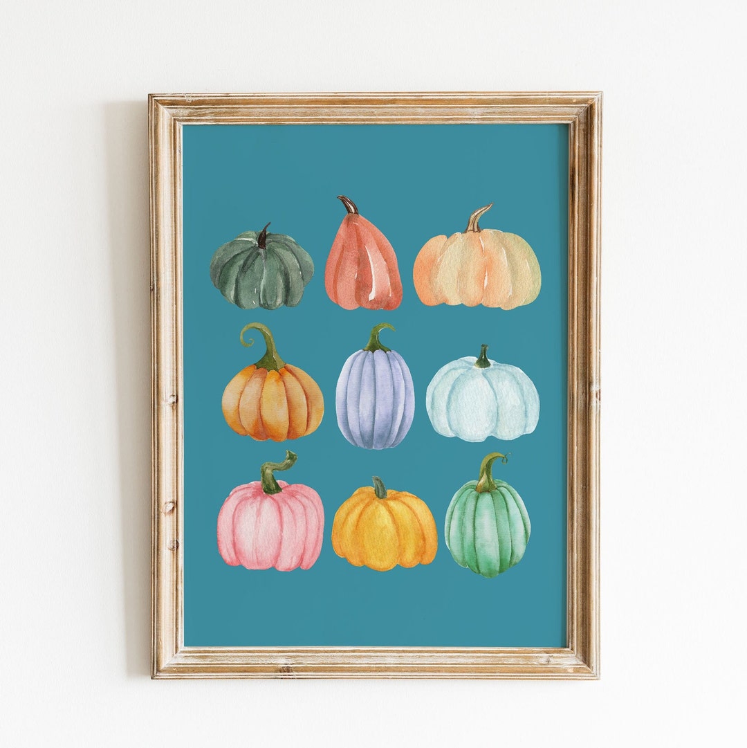 Teal Pumpkin Printable Wall Art | Fall Watercolor Pumpkin Print ...