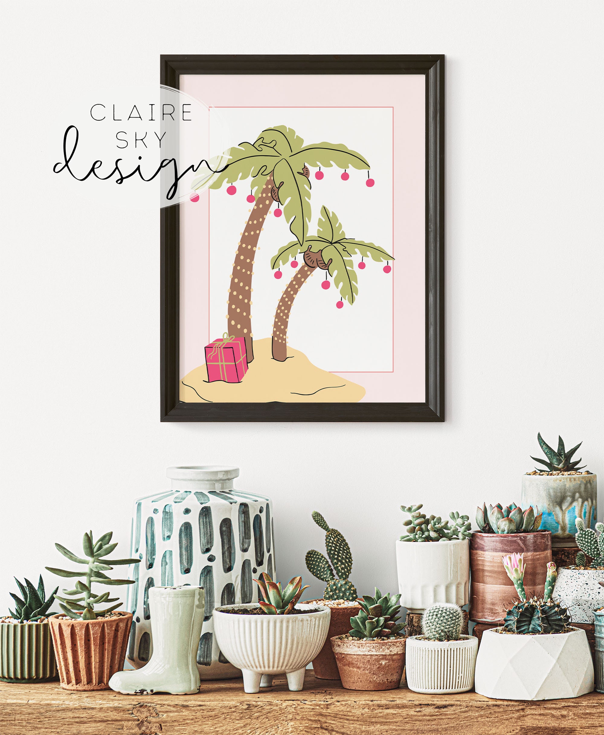 Beachy Christmas Print | Deck the Palms | Pinkmas Decor | Pastel ...