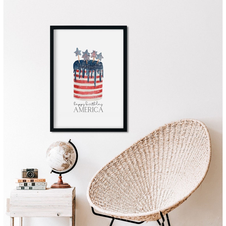 Happy Birthday America Print Farmhouse Fourth of July Wall Art ...