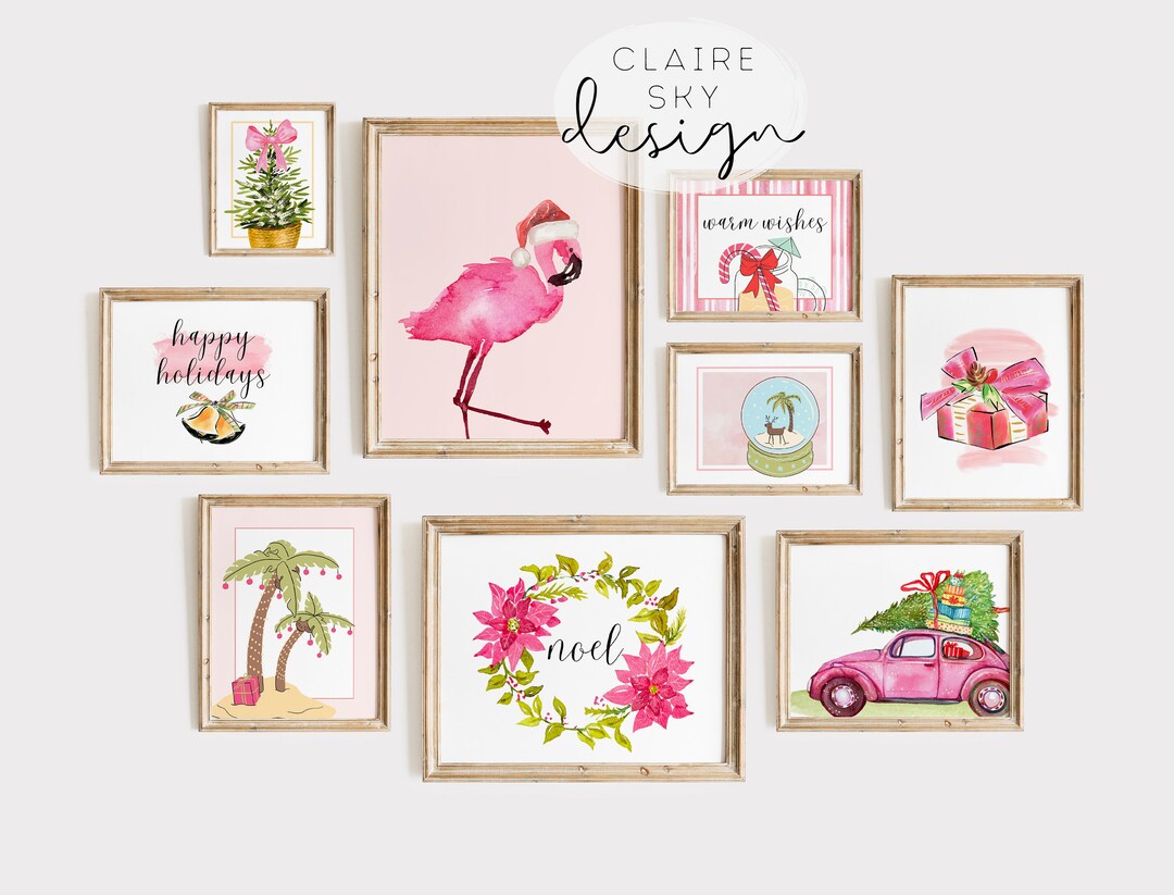 Pinkmas Gallery Wall Prints | Beachy Christmas Decor | Barbiecore ...