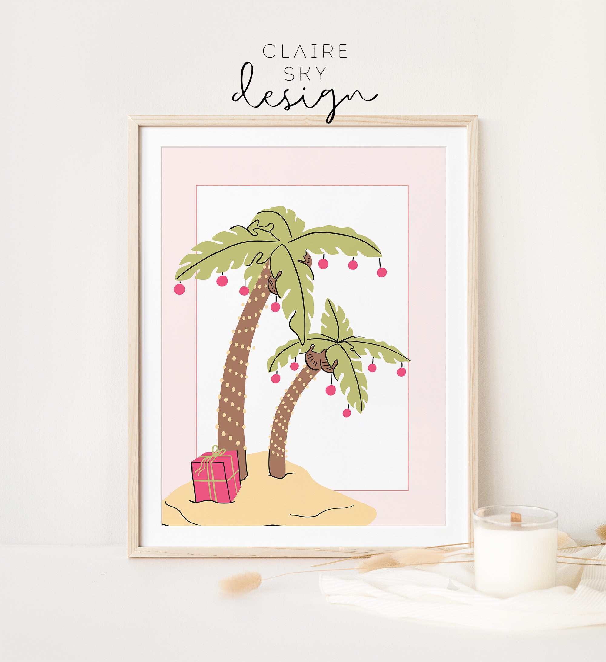 Beachy Christmas Print | Deck the Palms | Pinkmas Decor | Pastel ...