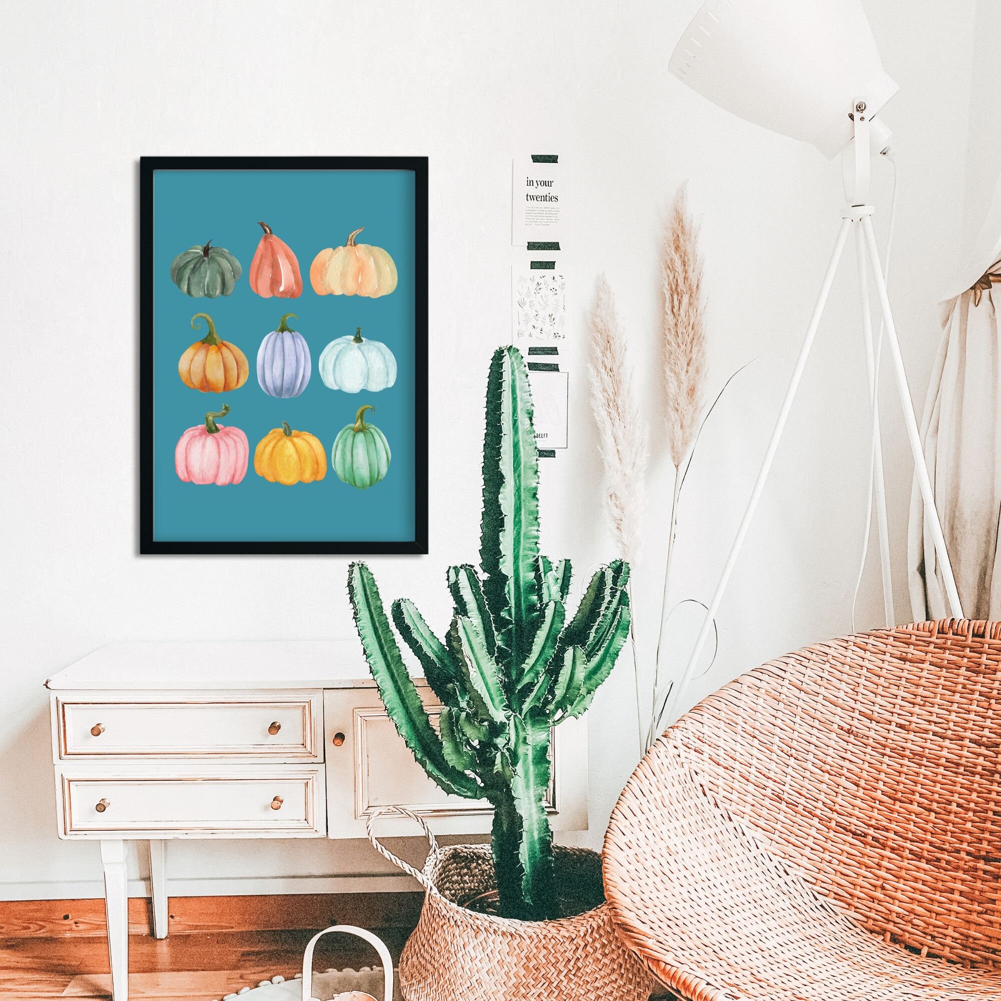 Teal Pumpkin Printable Wall Art Fall Watercolor Pumpkin - Etsy