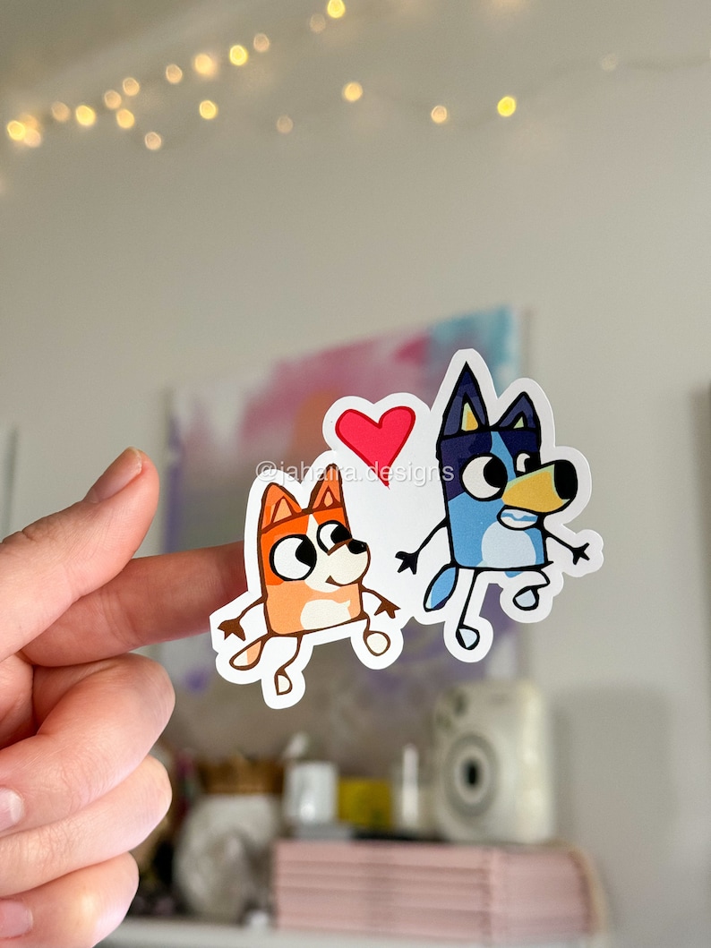 Bluey and Bingo Doodle Heart Fan Art Sticker - Etsy