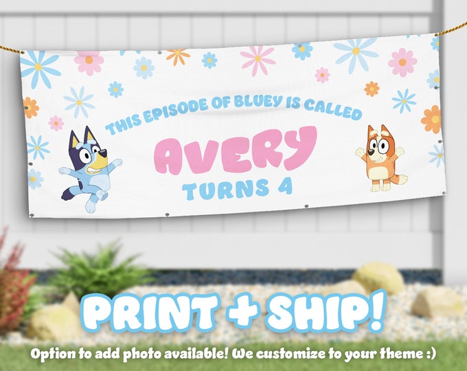 Bluey Floral Daisy Birthday Party Banner - Etsy
