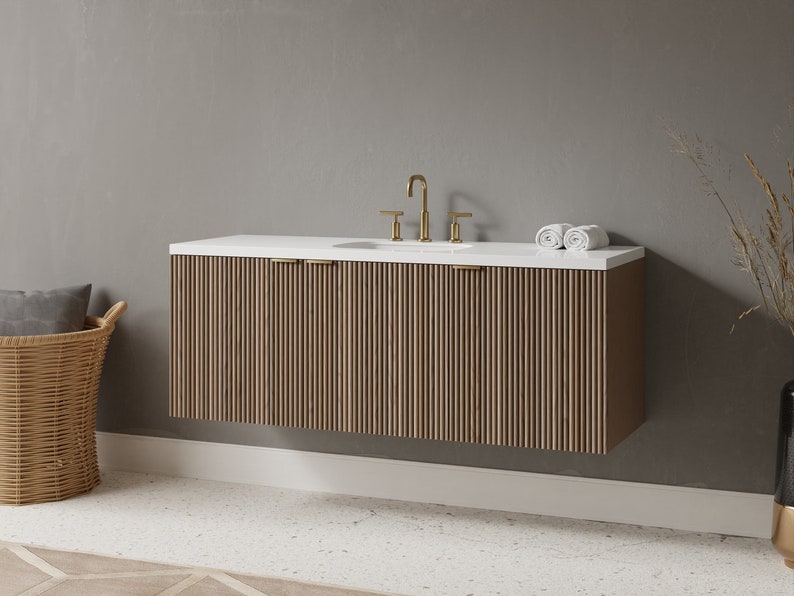 Floating Bathroom Vanity Fluted Wood FREE SHIPPING - Etsy