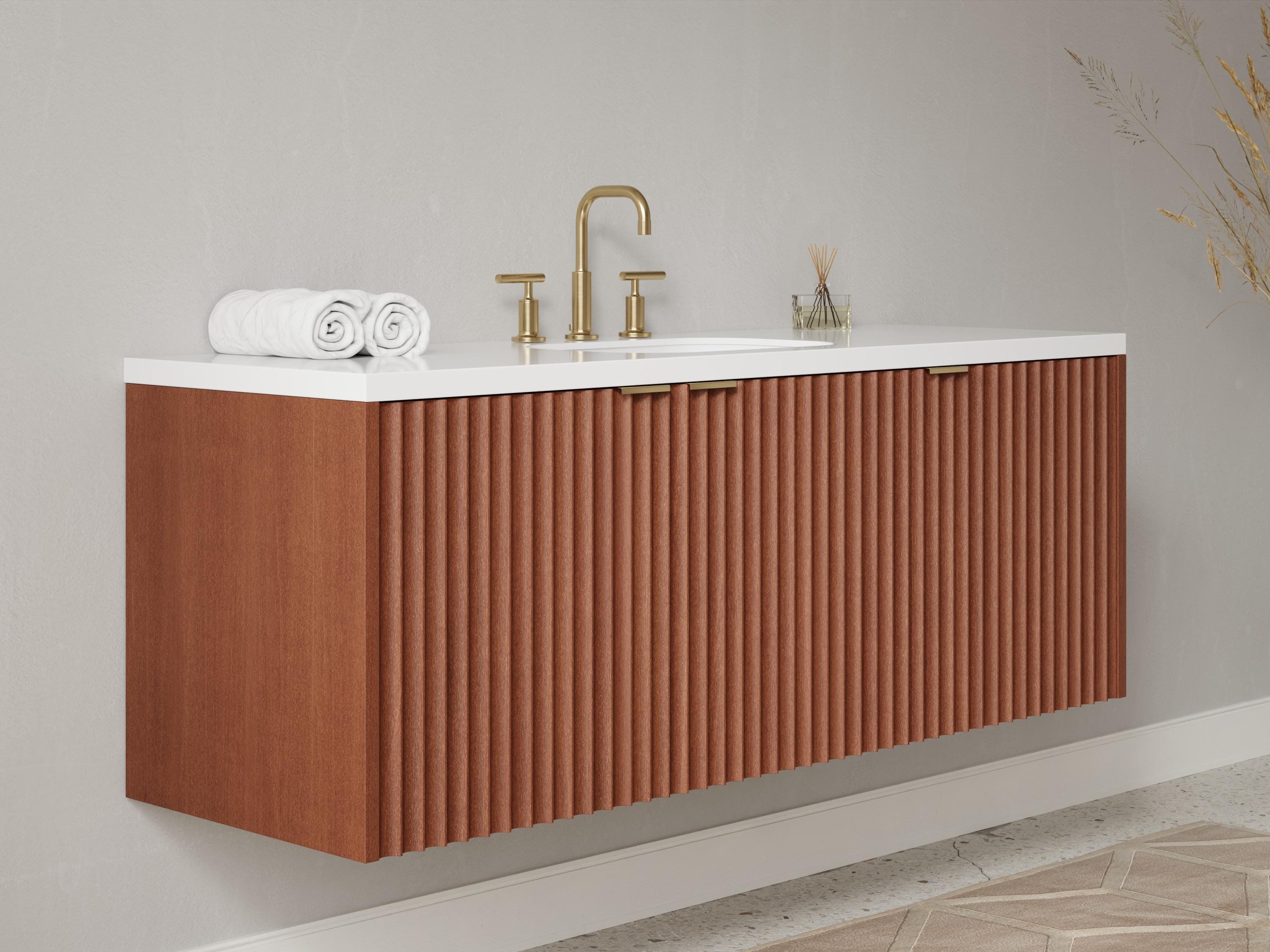 Fluted Wood Floating Bathroom Vanity – Single Sink, Modern Design - Etsy