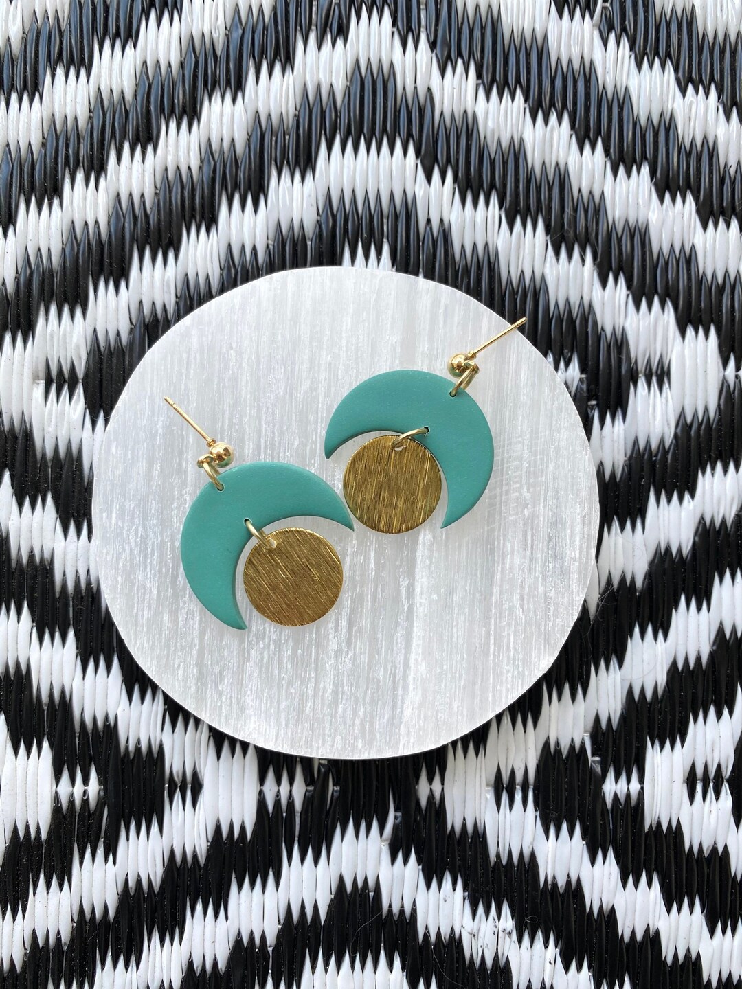 The Azure | Dangle Polymer Clay Crescent Moon Earrings in Turquoise - Etsy