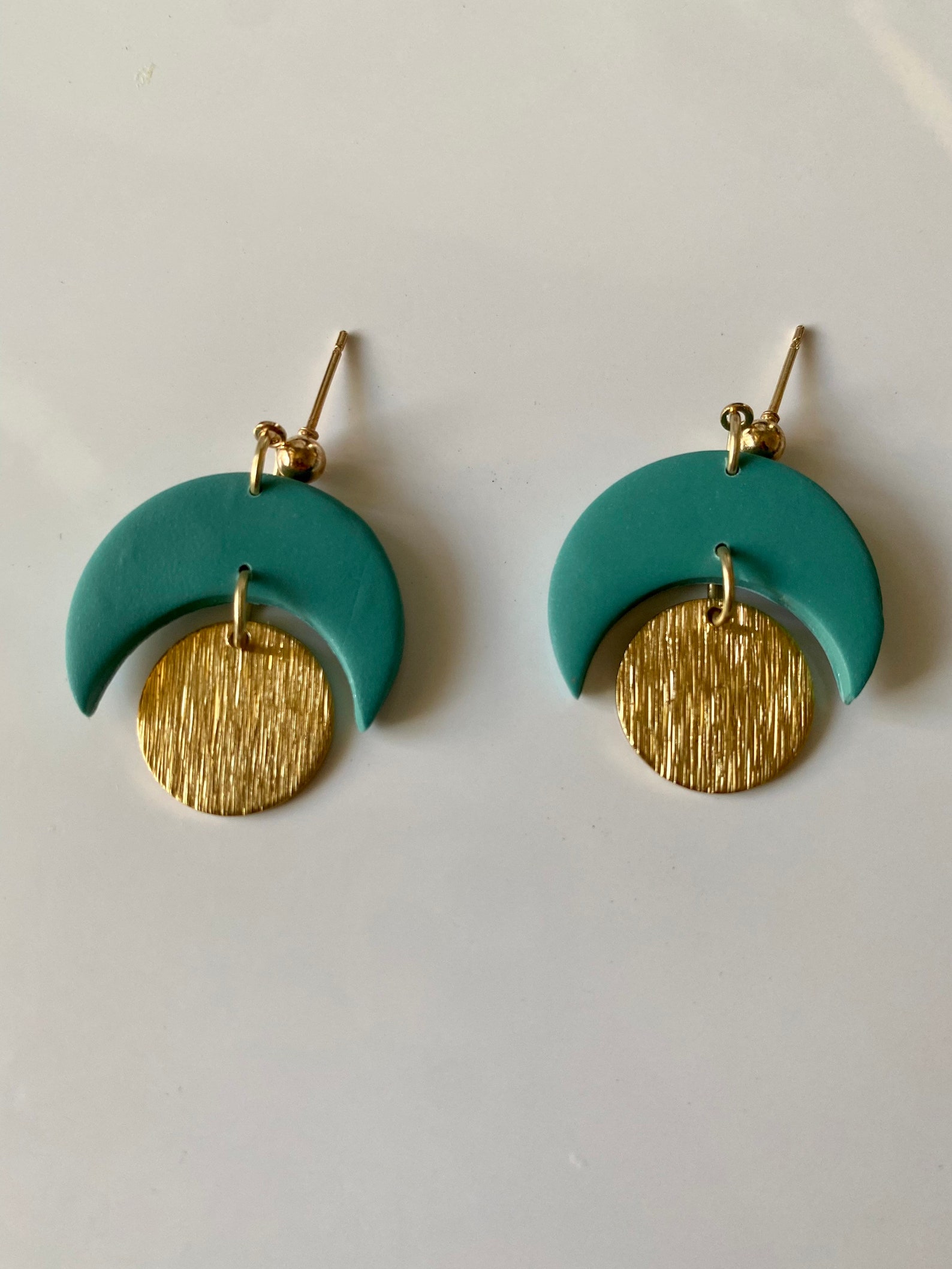 The Azure | Dangle Polymer Clay Crescent Moon Earrings in Turquoise - Etsy