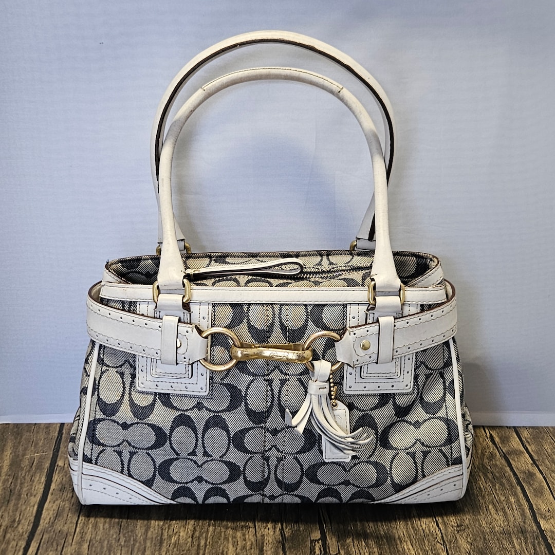 Coach Signature Monogram Fabric Leather Shoulder Bag - Etsy