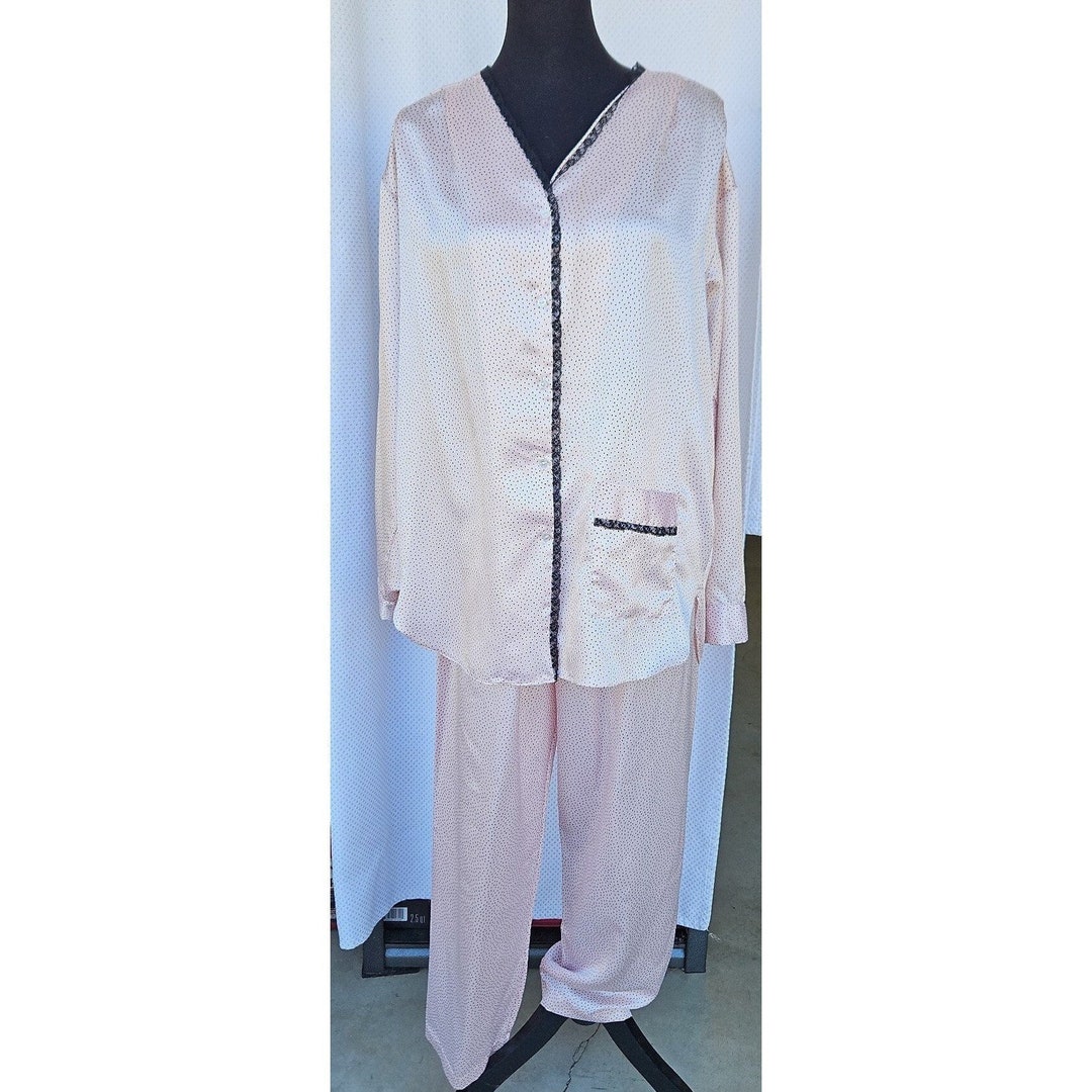 Vintage Christian Dior Two Piece Pink Satin Sleepwear Set Size Medium ...