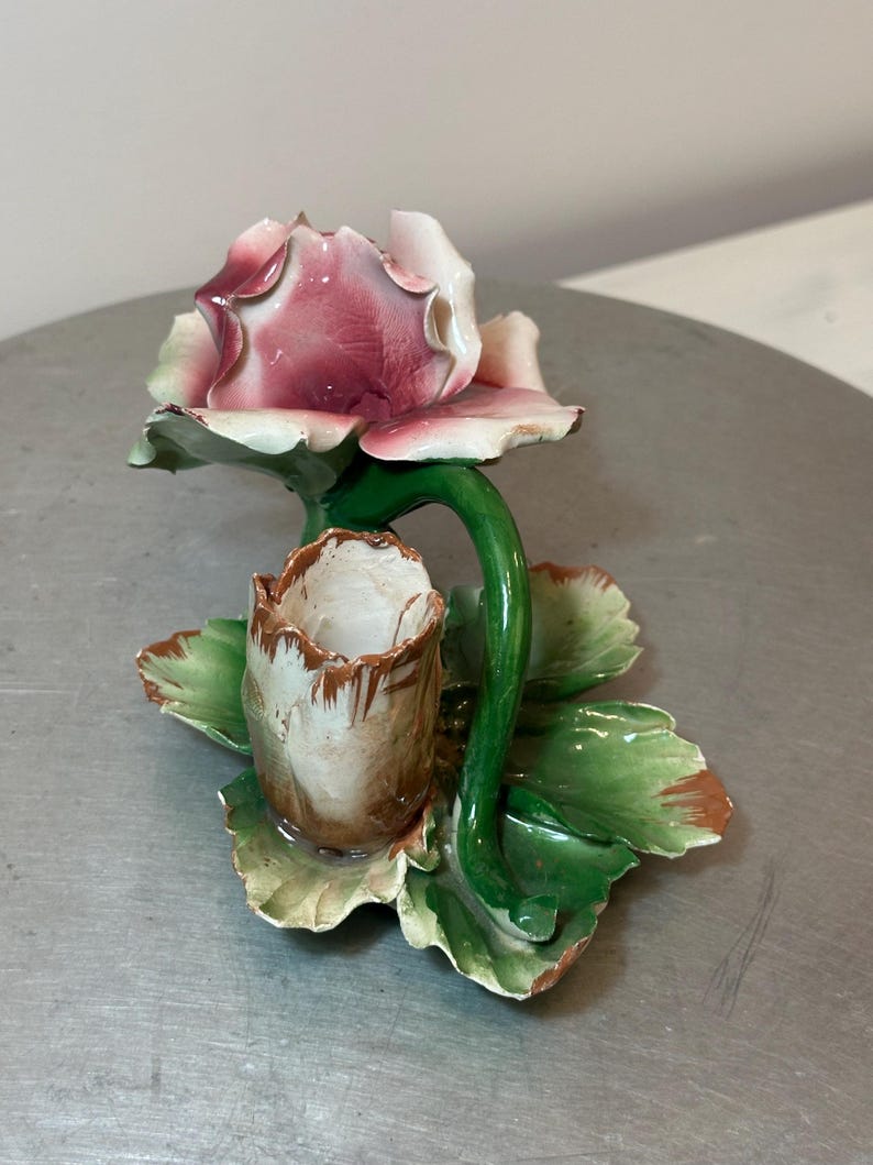 Vintage Capodimonte Rose Candle Holder Made in Italy - Etsy