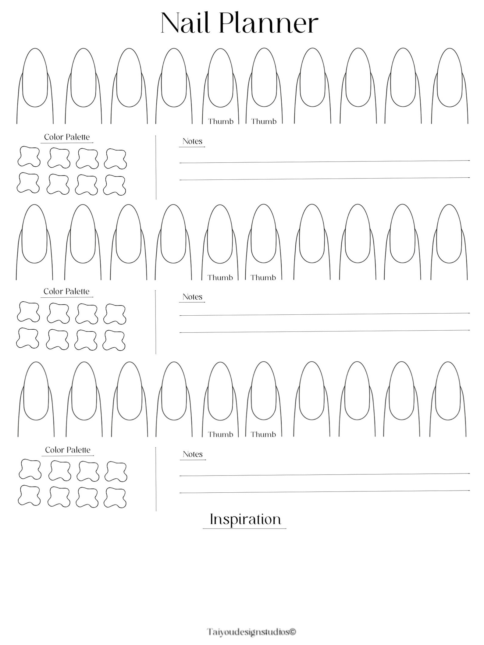 Nail Art Planner Large Nail Design Template W/color Palette (digital ...