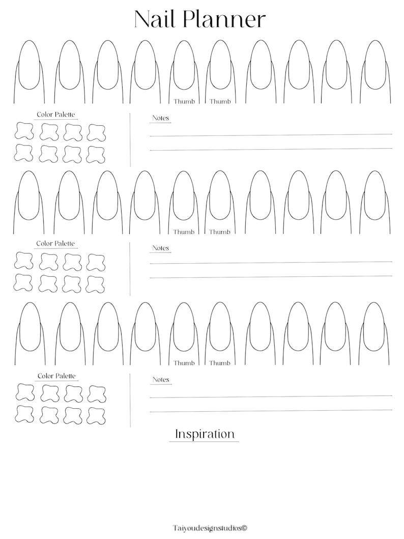 Nail Art Planner Large Nail Design Template W/color Palette (digital ...