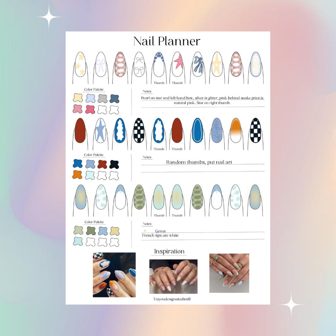 Nail Art Planner Large Nail Design Template W/color Palette (digital ...