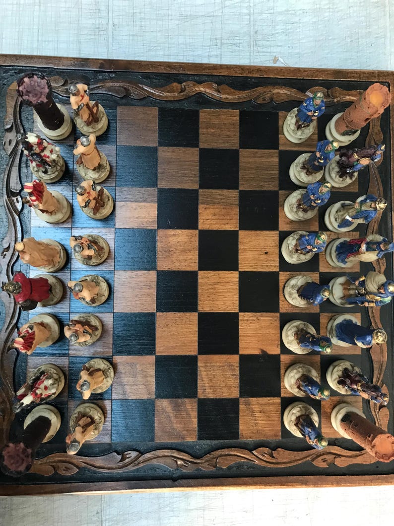 Elegant Crusaders Chess Set, Handcrafted Solid Walnut Vintage Chess ...