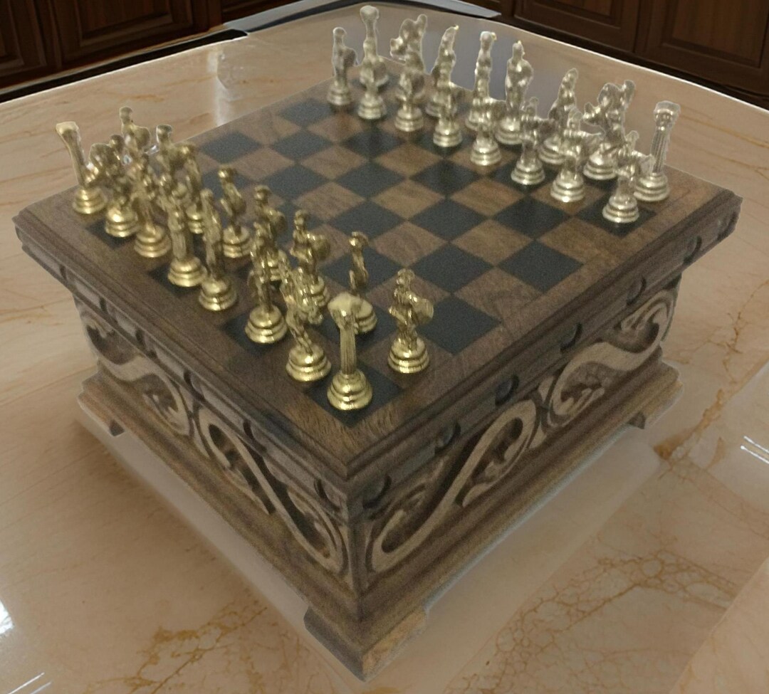 Unique Chess Board With Metal Chess Pieces, Hand Crafted Wooden Chess ...