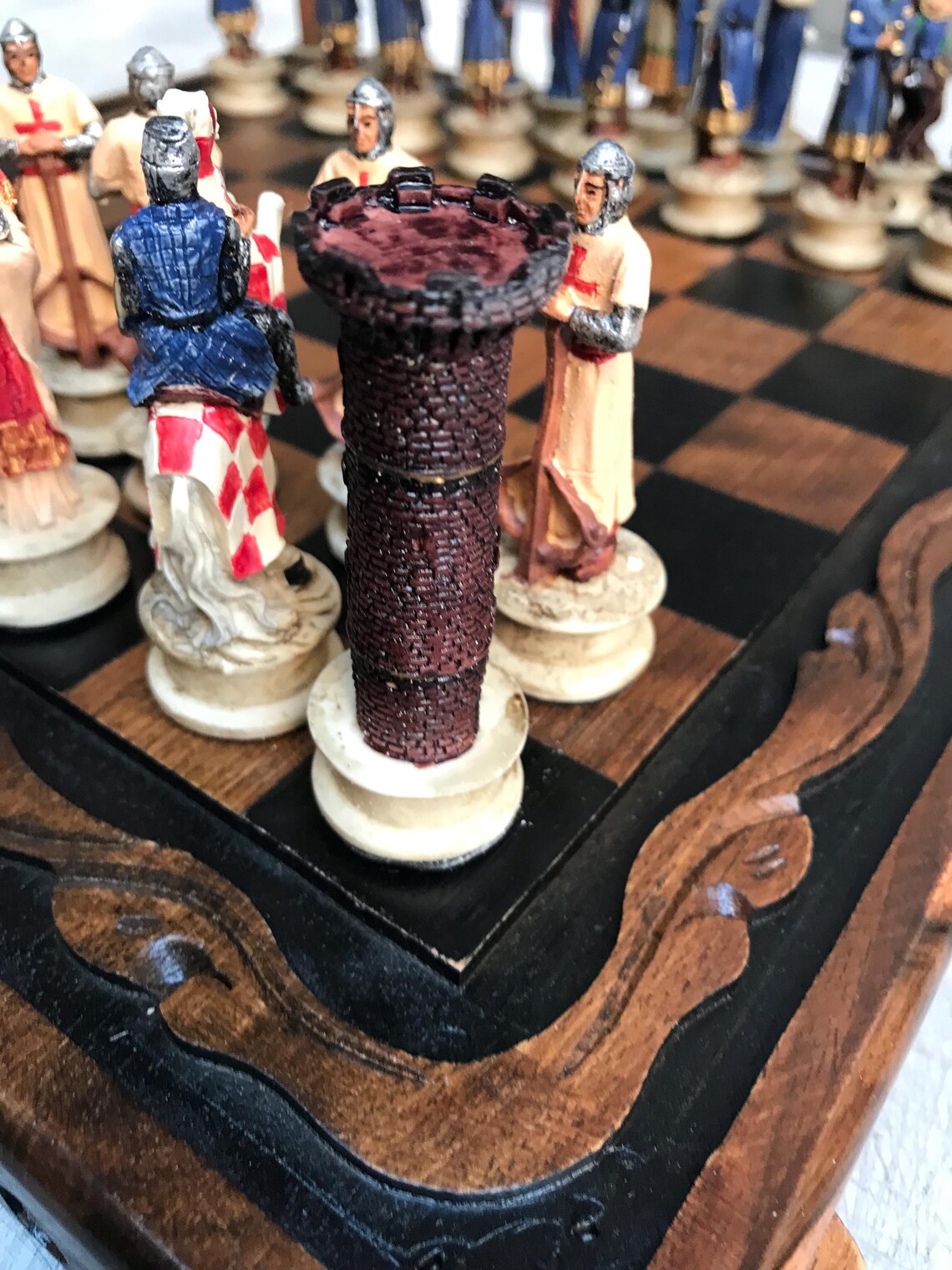 Elegant Crusaders Chess Set, Handcrafted Solid Walnut Vintage Chess ...