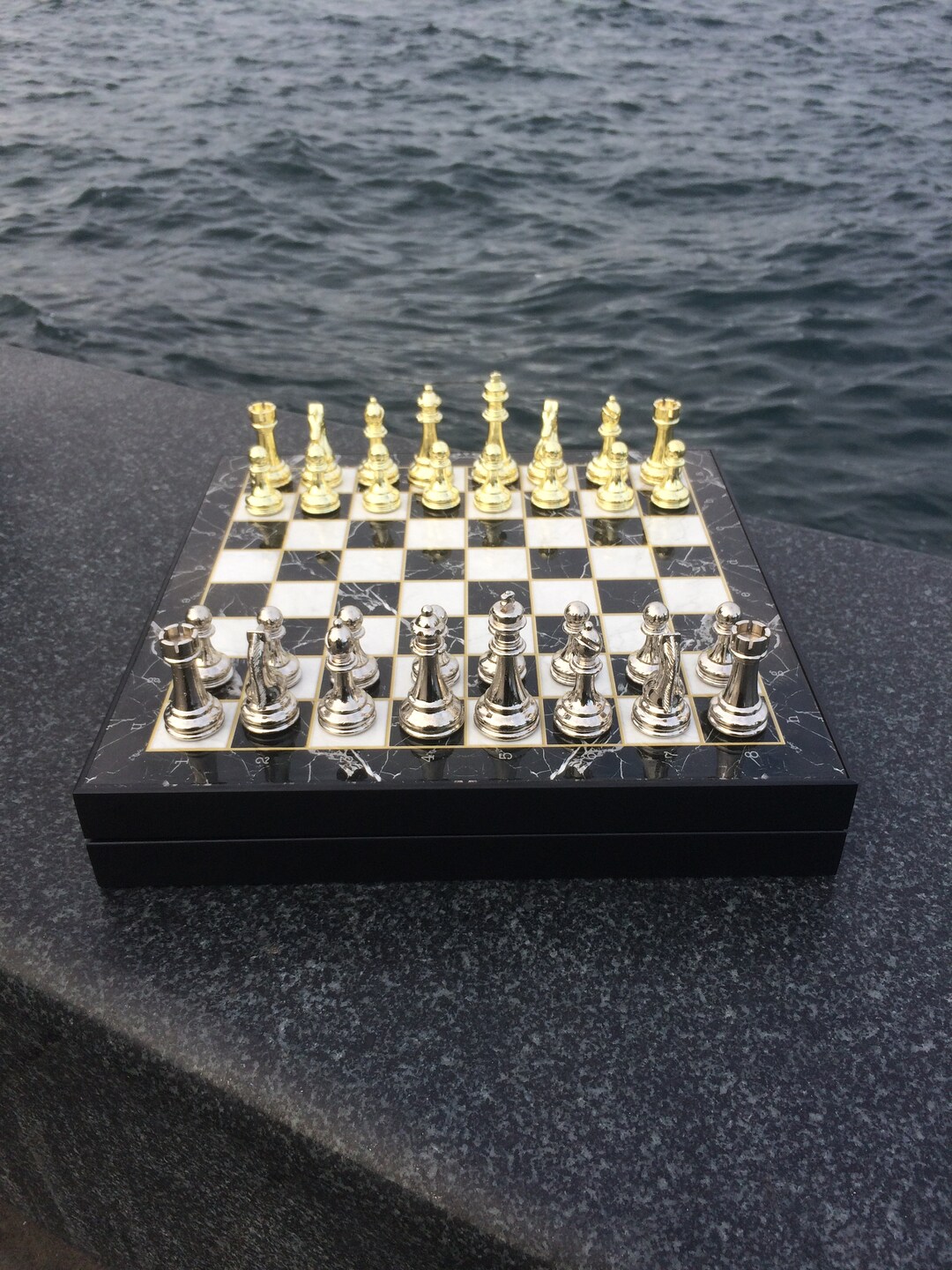 Marble Patterned Chess Board, Cast-iron Pieces, Luxury Chess Board ...