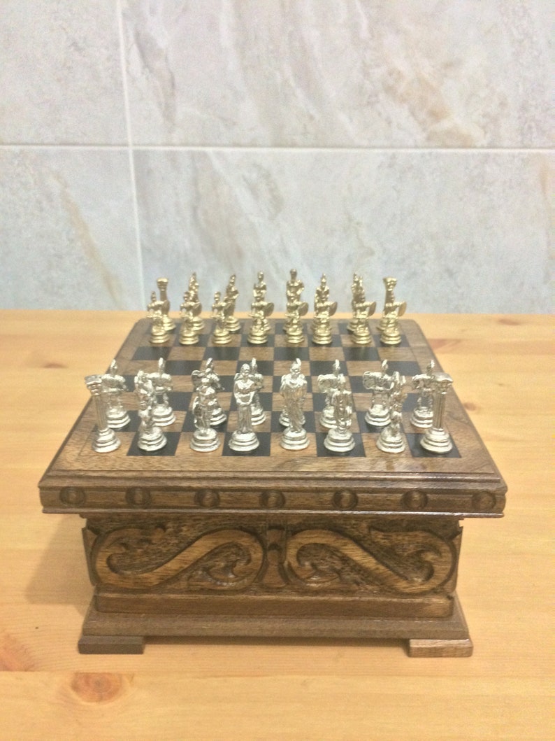 Unique Chess Board With Metal Chess Pieces Hand Crafted - Etsy