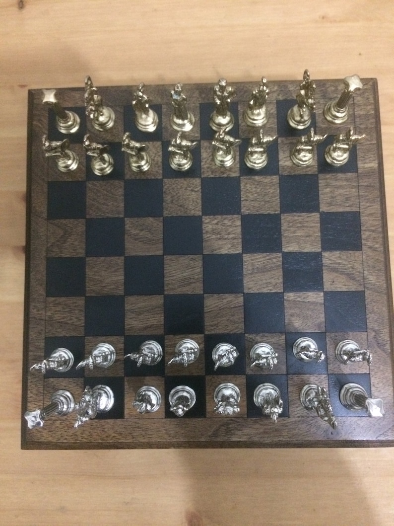 Unique Chess Board With Metal Chess Pieces, Hand Crafted Wooden Chess ...