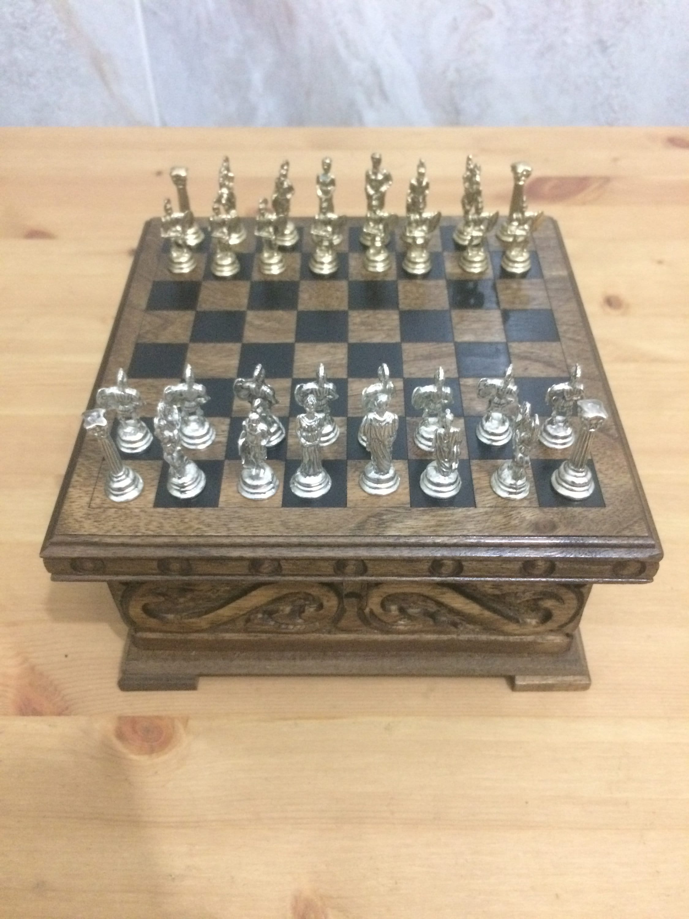 Unique Chess Board With Metal Chess Pieces, Hand Crafted Wooden Chess ...