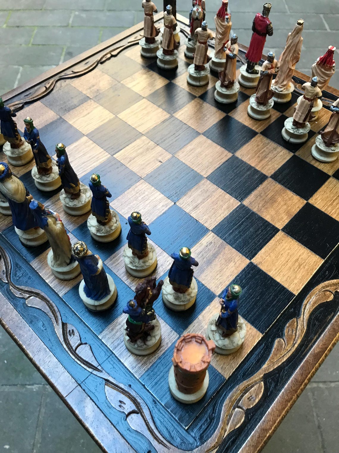 Elegant Crusaders Chess Set, Handcrafted Solid Walnut Vintage Chess ...