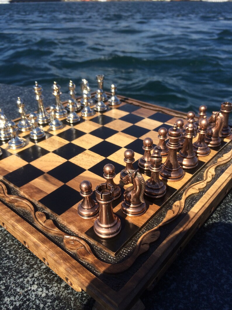 Metal Stone Wooden Chess Set Elegant Chess Set Chess Set - Etsy