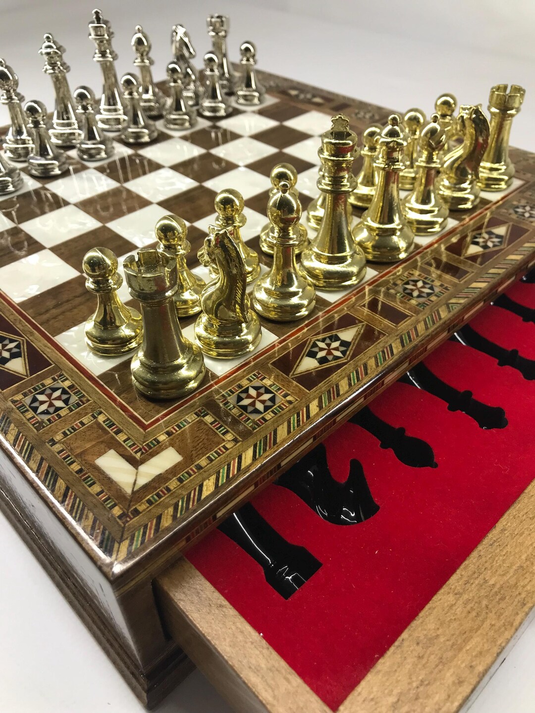 Elegant Chess Set, Metal Stone Wooden Chess Set, Chess Set, Wooden ...