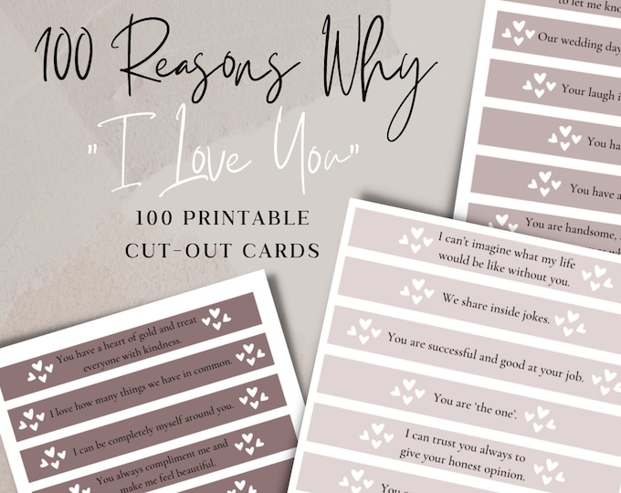 100 Reasons Why I Love You Printable Cards for Jar | Reasons I Love You ...