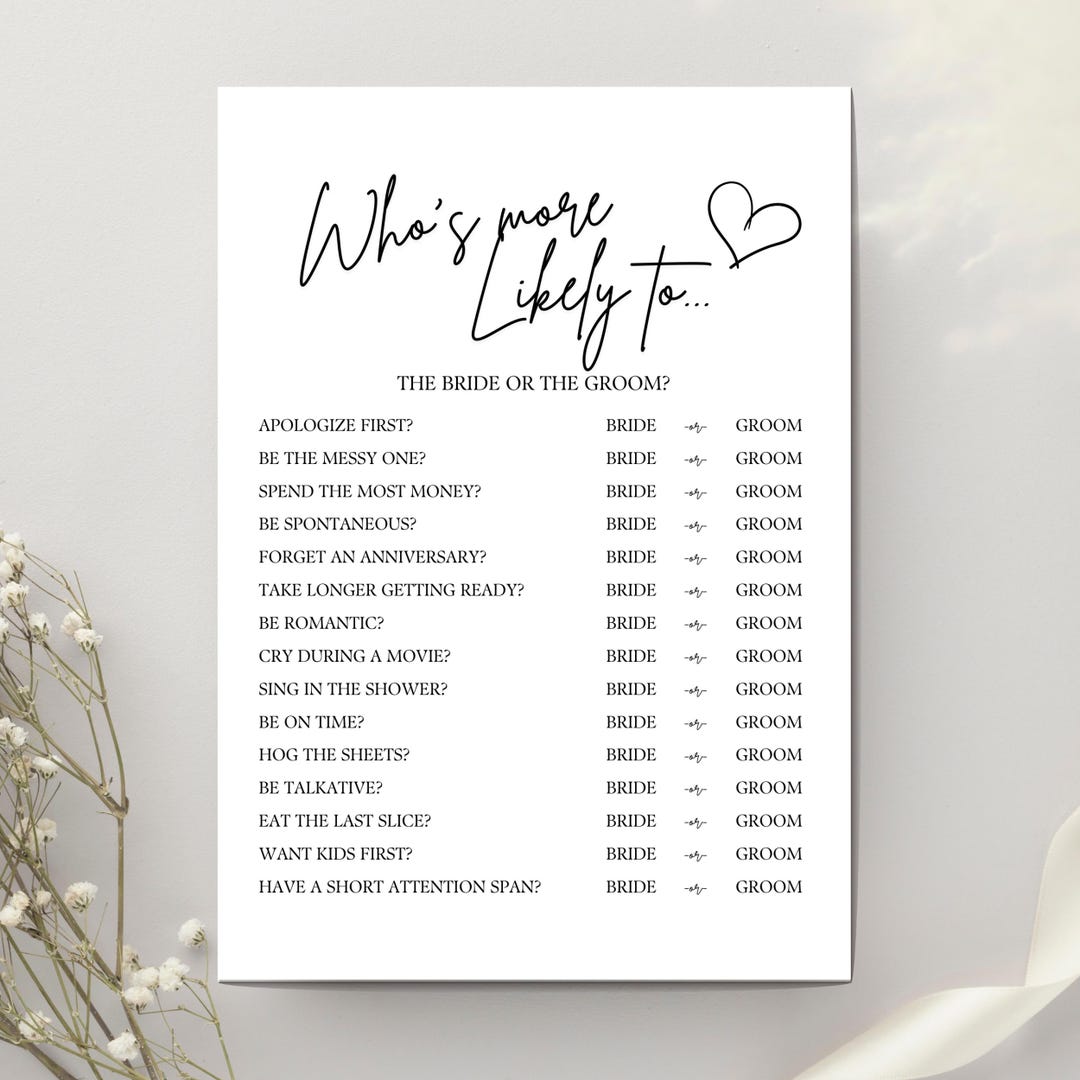 Who's More Likely Bridal Shower Game, Whos More Likely Wedding Shower ...