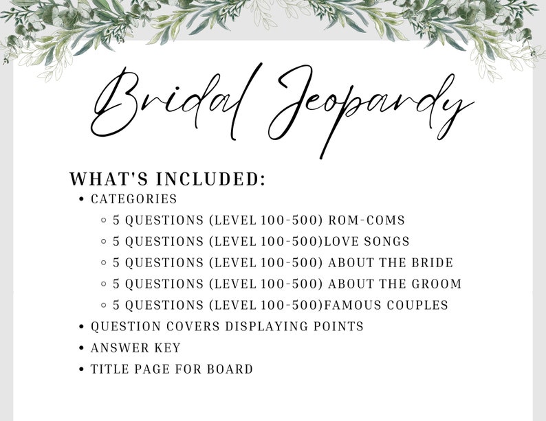 Bridal Shower Jeopardy Printable Game Bachelorette Jeopardy Game Cards ...