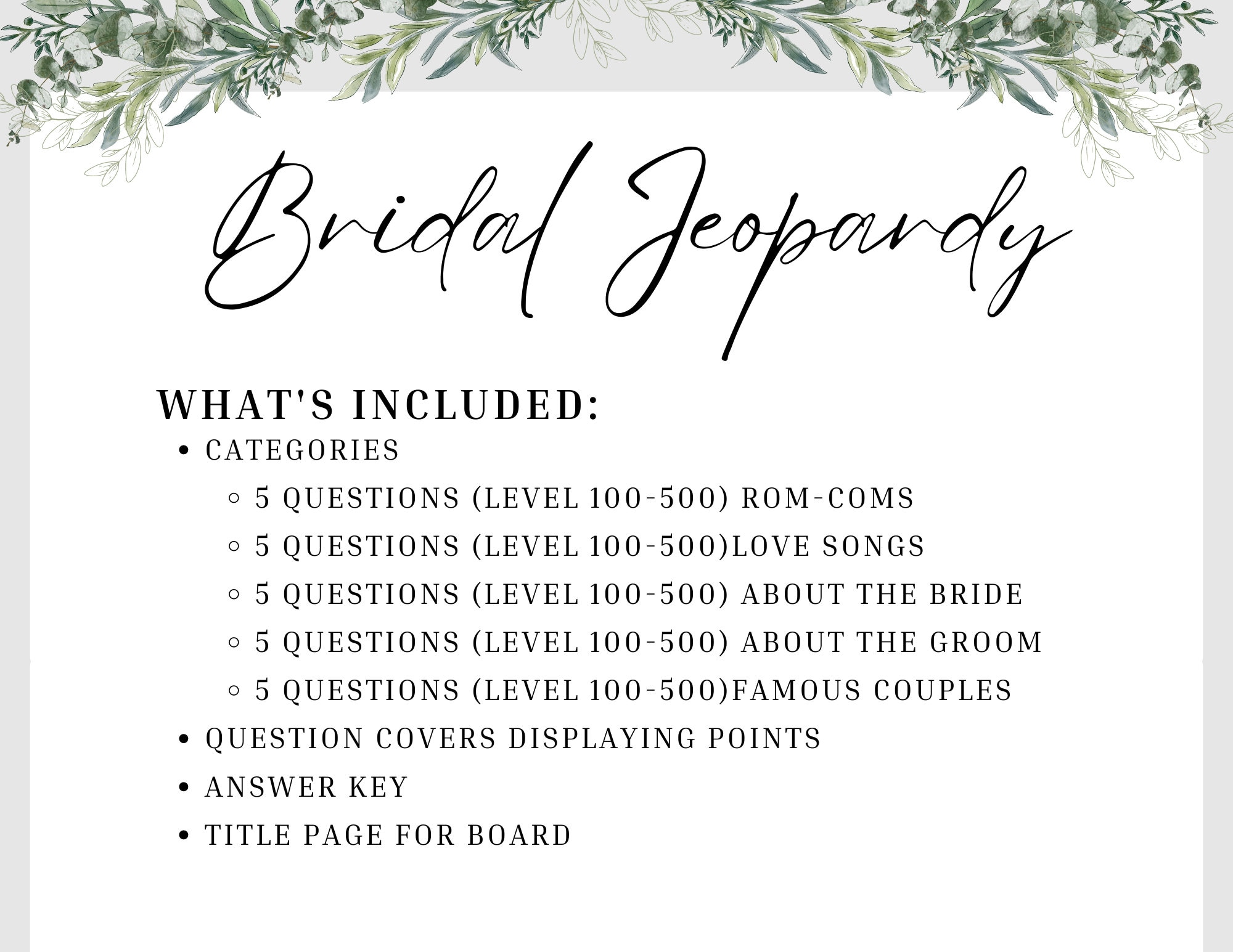 Bridal Shower Jeopardy Printable Game Bachelorette Jeopardy Game Cards ...