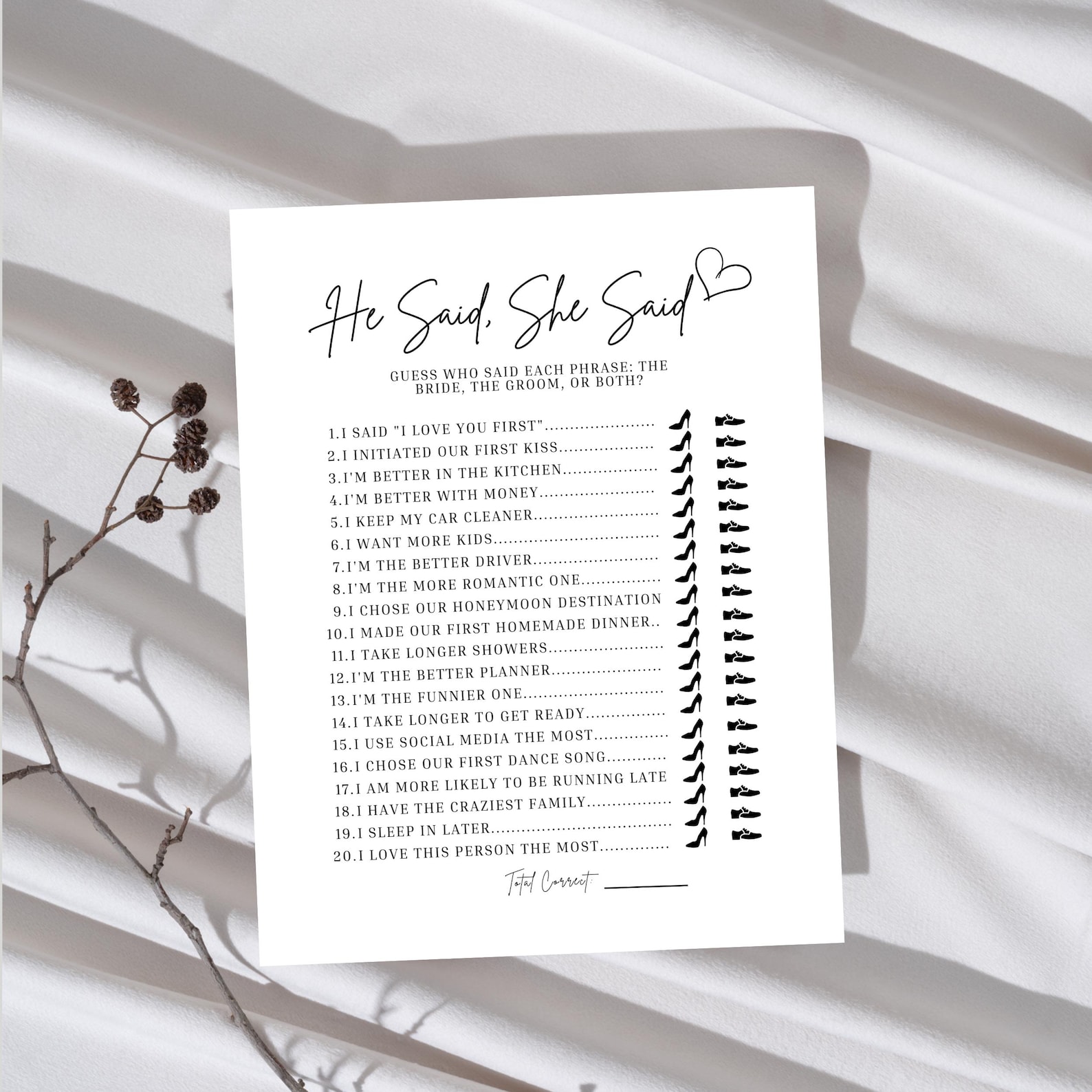 He Said She Said Bridal Shower Game, He Said She Said Bride and Groom ...