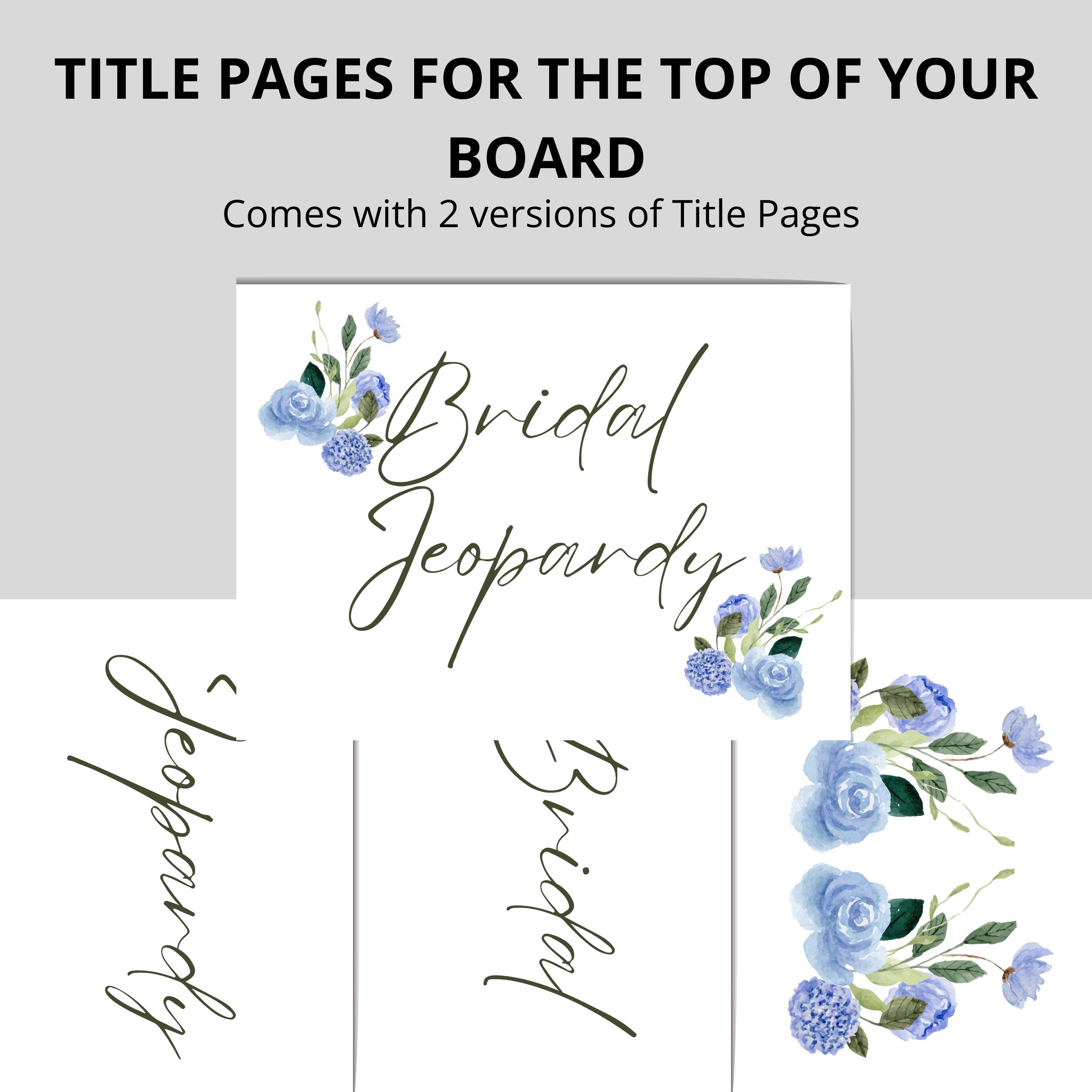 Bridal Jeopardy Blue Instant Download Game Bachelorette Jeopardy Game ...