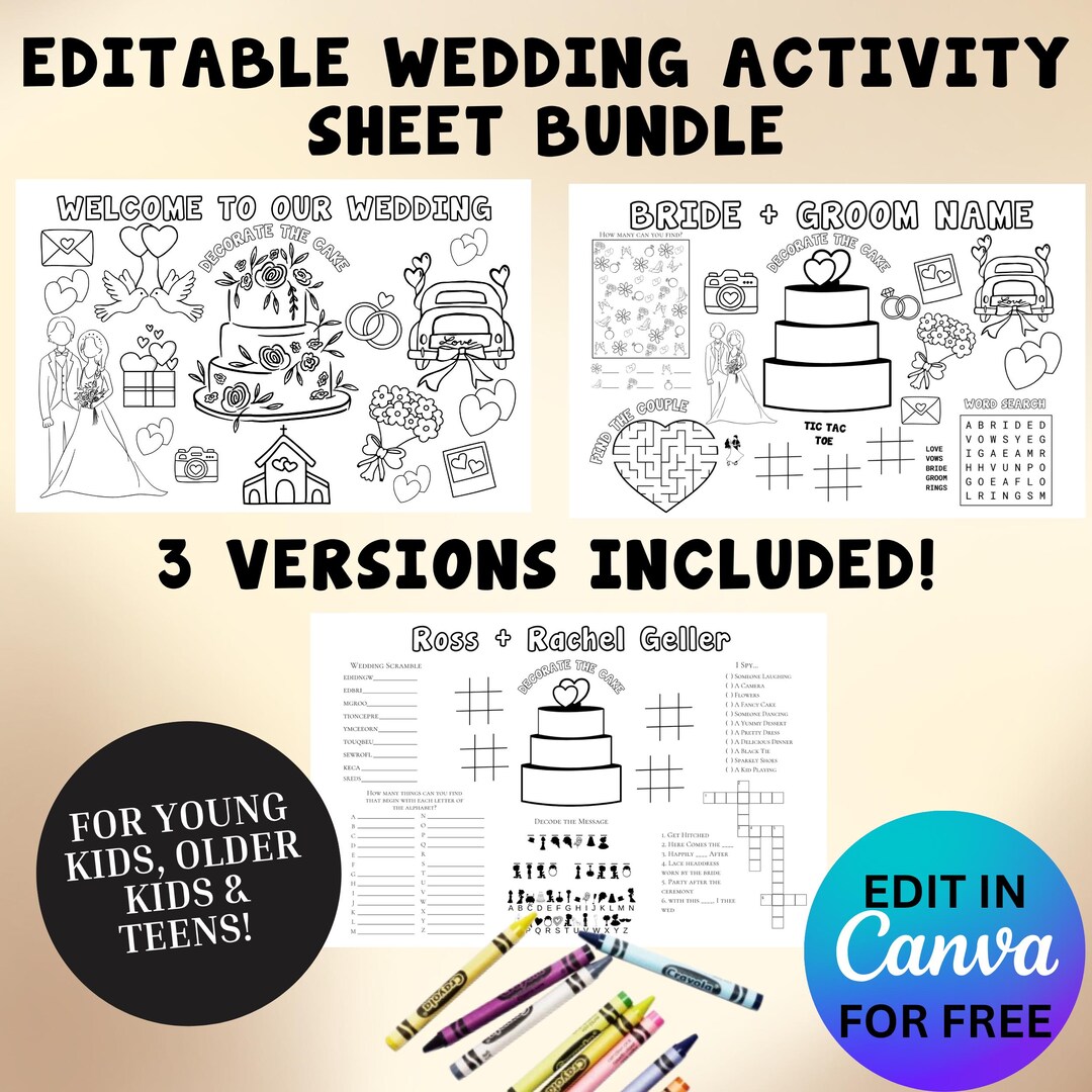 Editable Wedding Activity Sheets for Kids, Wedding Placemat Activities ...