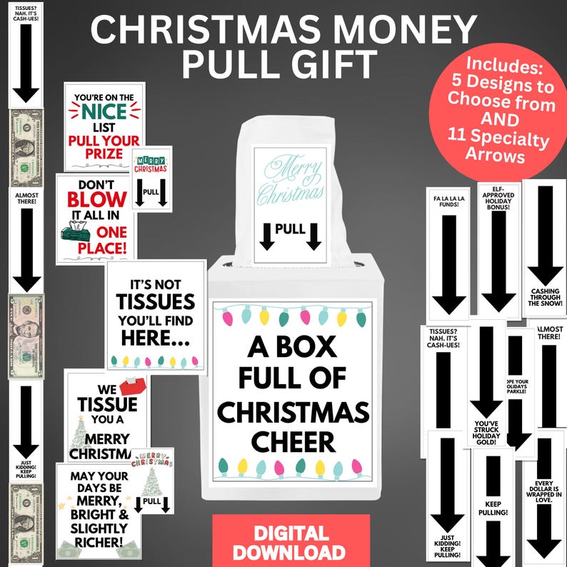 Christmas Money Gift Box, Holiday Money Pull Present Idea, Tissue Box ...