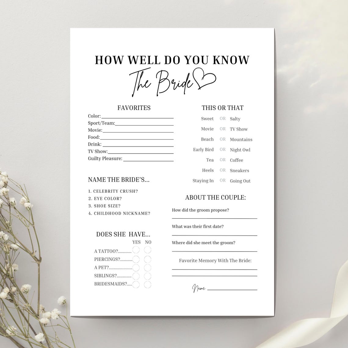 How Well Do You Know the Bride? Bridal Shower Game, Who Knows the Bride ...