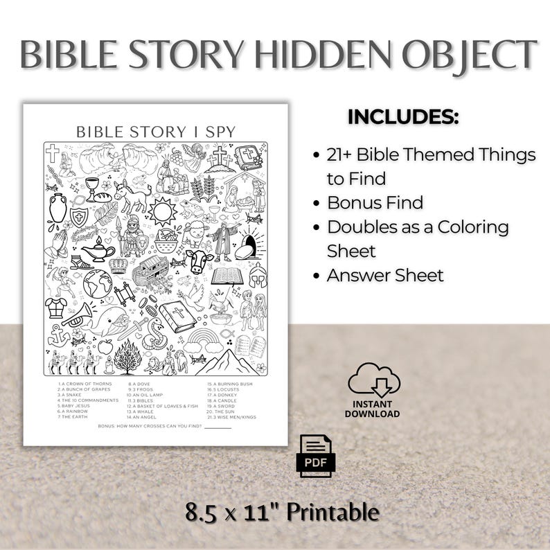 Bible Hidden Object Game, Seek and Find Activity Sheet, I Spy Printable ...