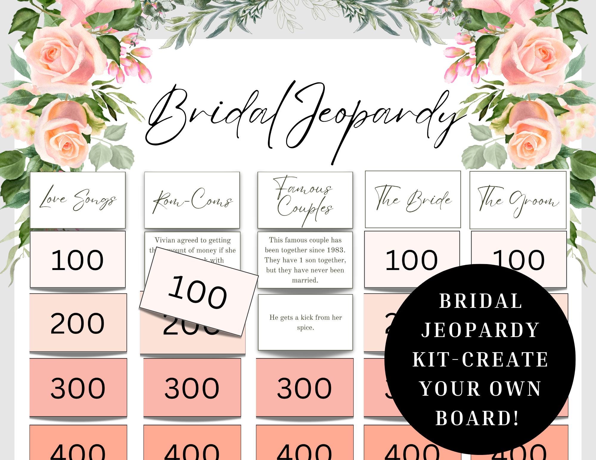 Bridal Shower Jeopardy Printable Game Bachelorette Jeopardy Game Cards ...