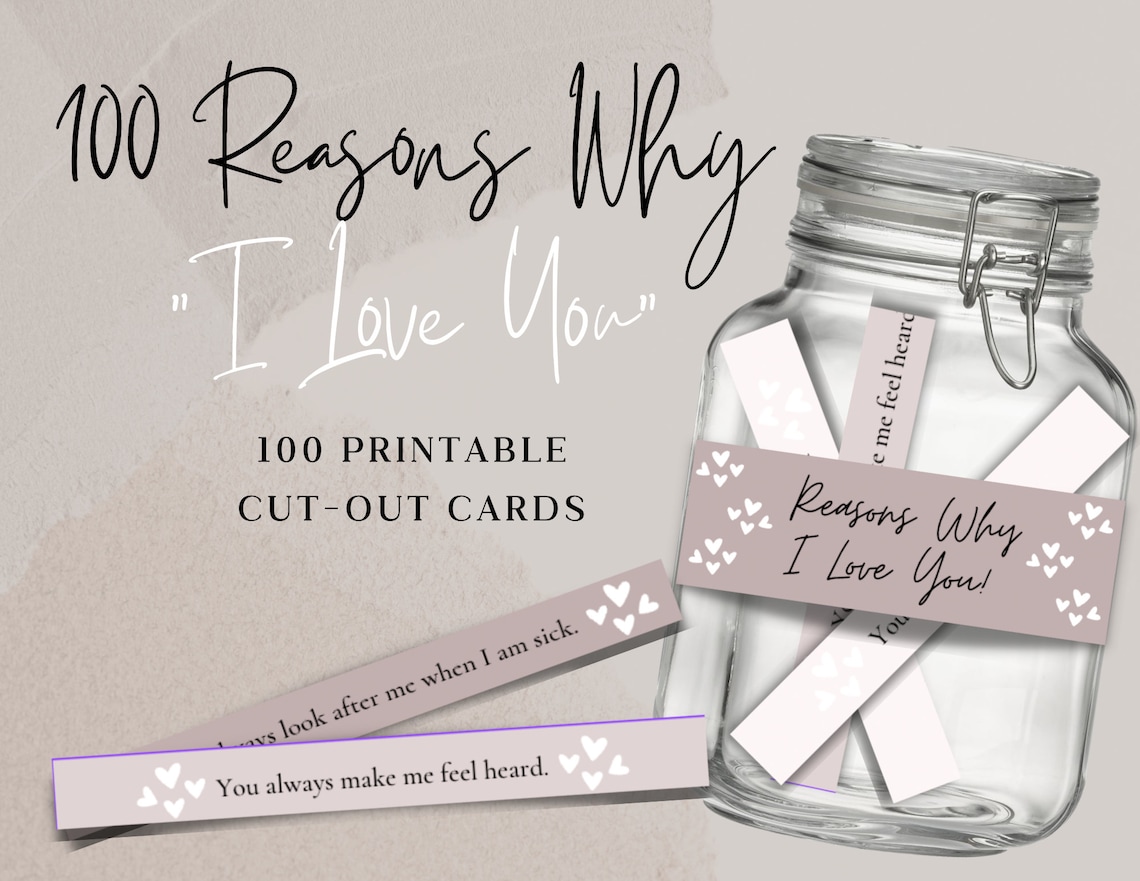 100 Reasons Why I Love You Printable Cards for Jar | Reasons I Love You ...