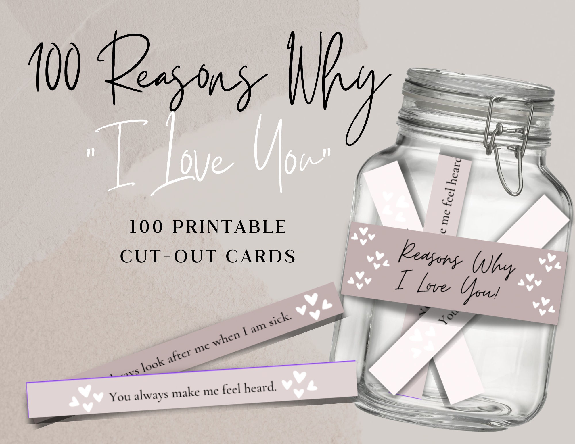 100 Reasons Why I Love You Printable Cards for Jar | Reasons I Love You ...