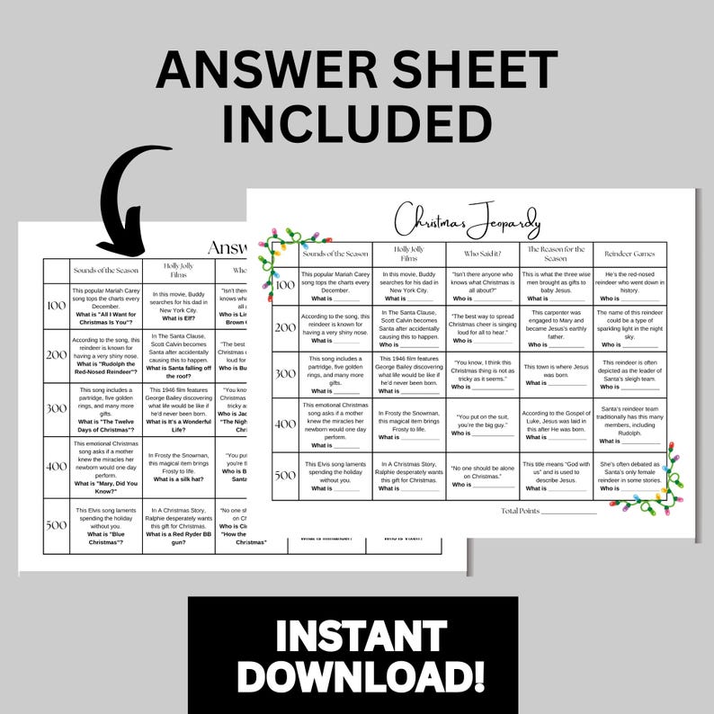 Christmas Jeopardy Printable Game, Holiday Jeopardy, Christian ...