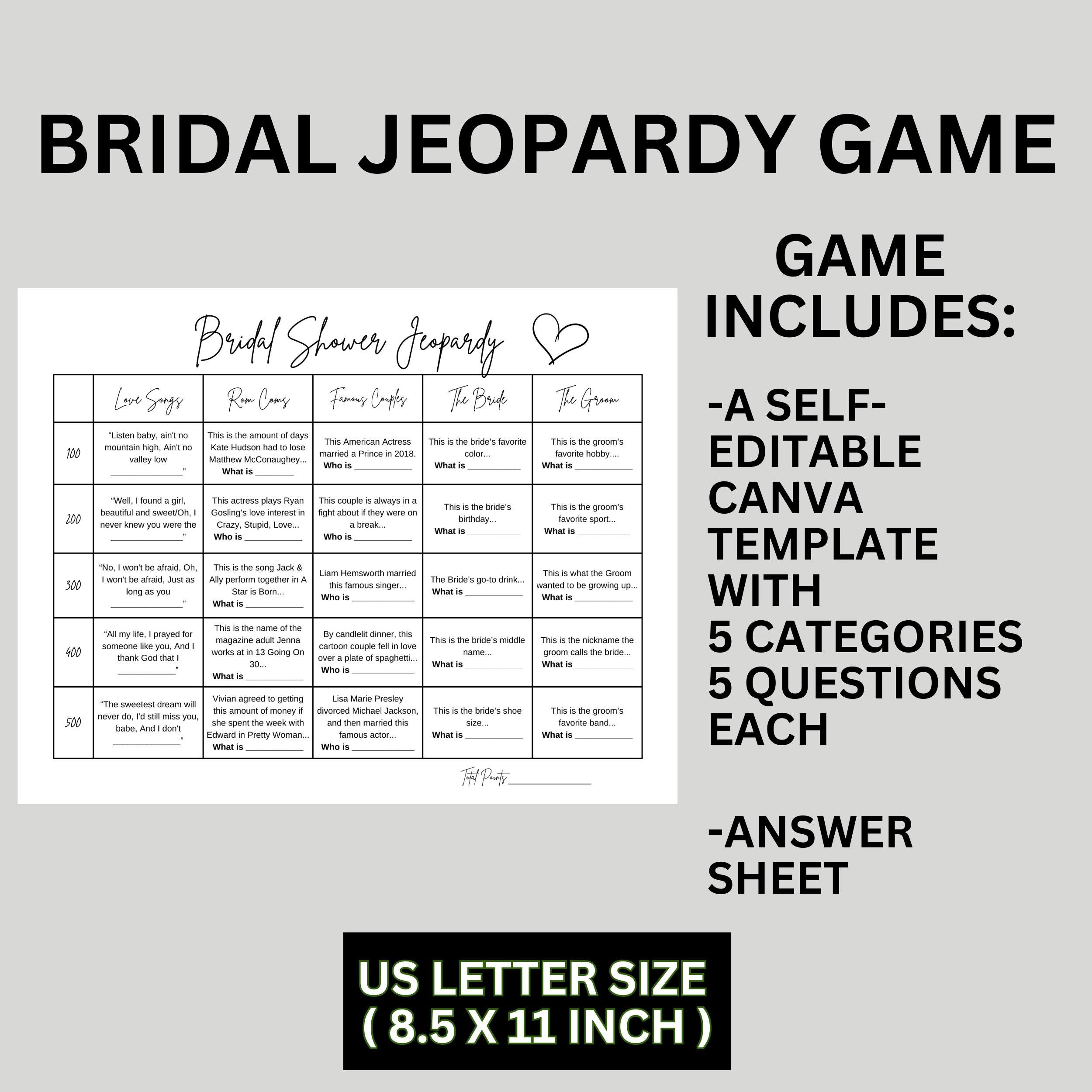 Bridal Jeopardy Editable Template Printable Game, Bridal Shower Jeopardy Questions, Bachelorette ...