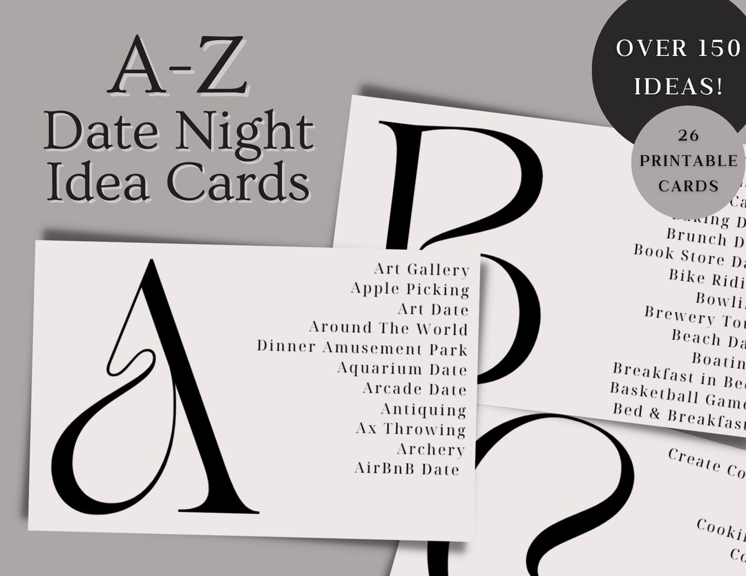 A-Z Alphabet Date Night Idea Printable Cards Minimalist - Etsy
