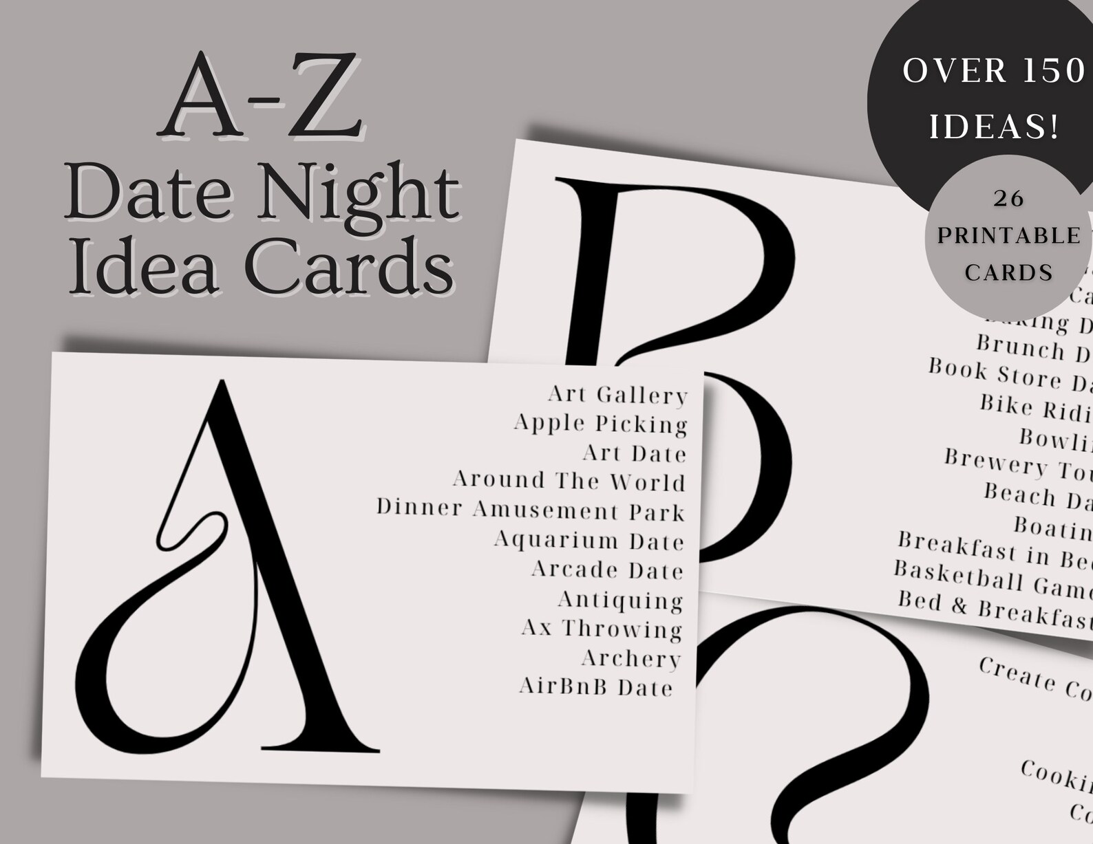 A-Z Alphabet Date Night Idea Printable Cards Minimalist - Etsy