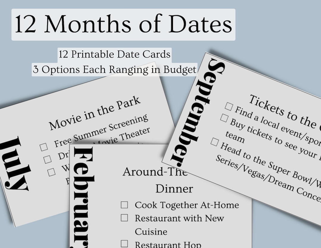 12 Months of Dates Cards Printable | Gift for Boyfriend Girlfriend ...