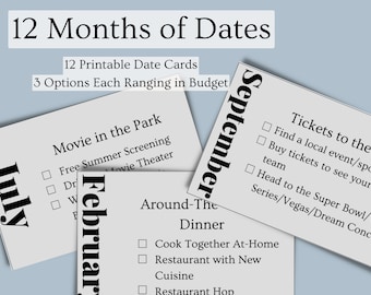 12 Months of At-home Date Cards: Set B - Etsy