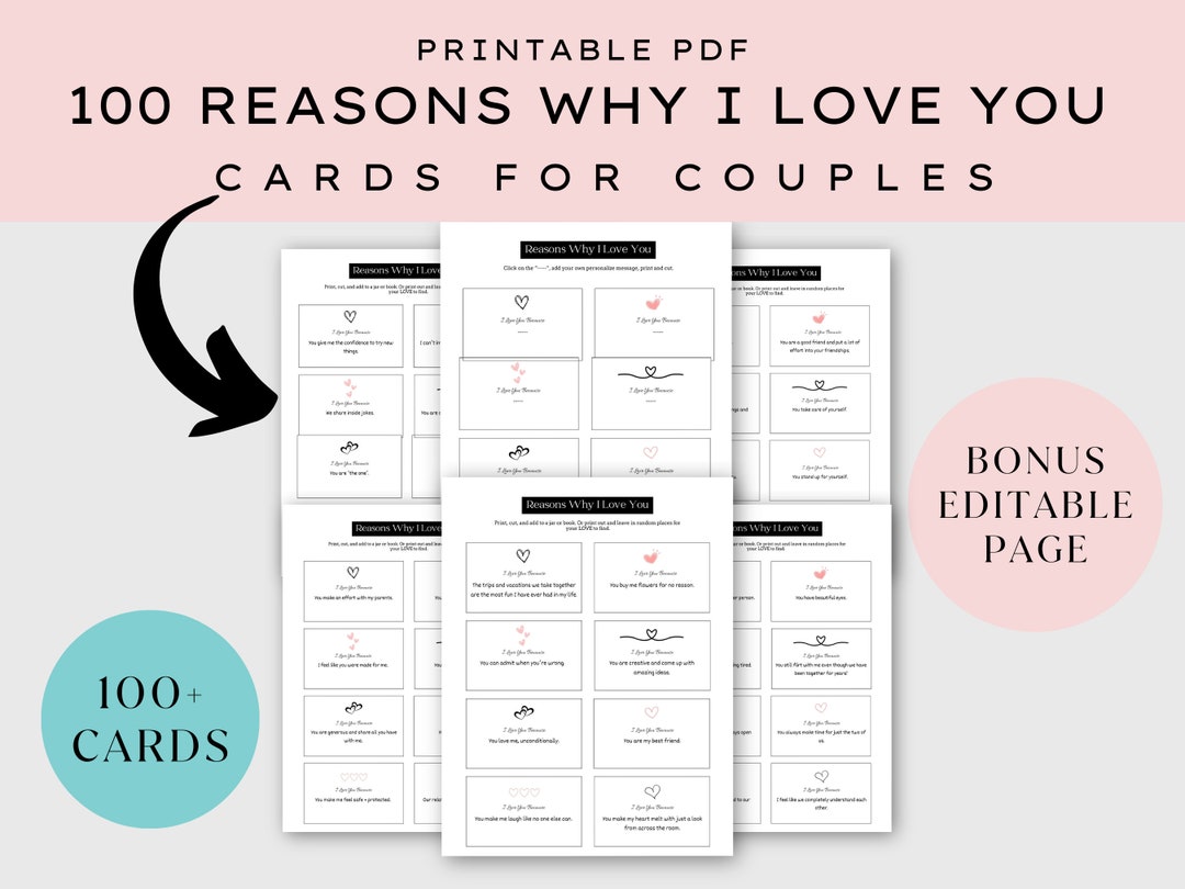 Editable Reasons Why I Love You Cards | I Love You Because Cards for ...