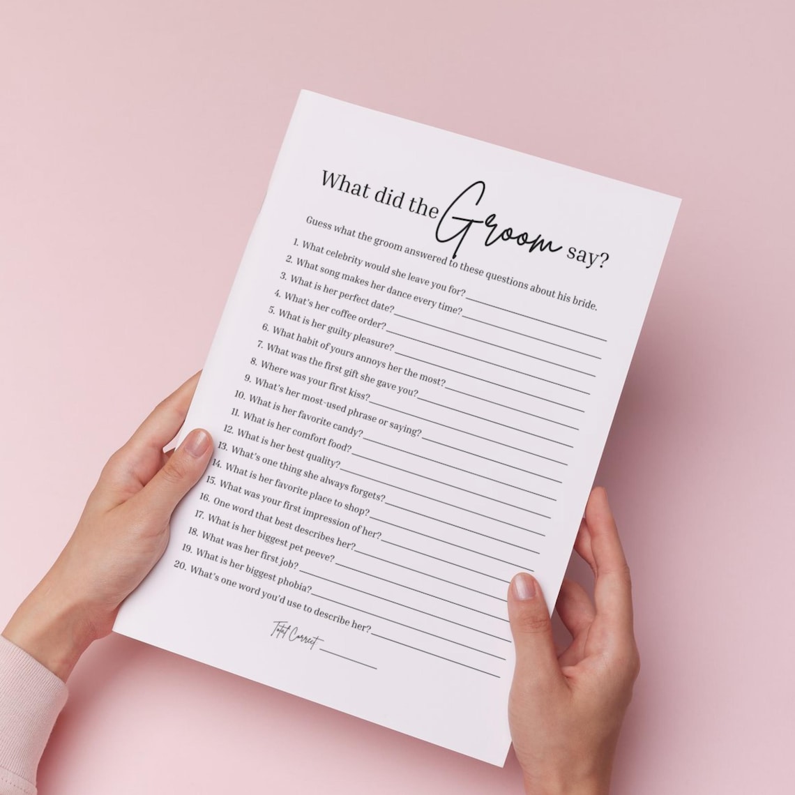 What Did the Groom Say Bridal Shower Game, Couples Wedding Shower Game ...